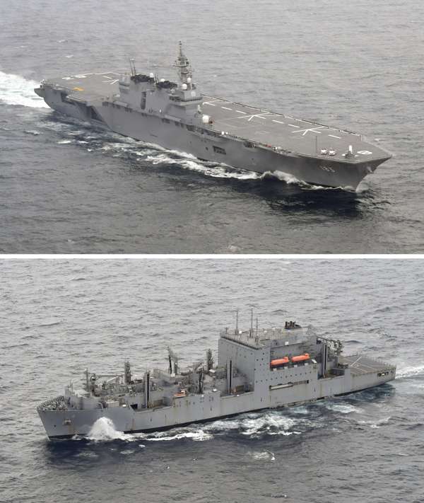 Japan’s biggest warship escorts US supply vessel on aircraft carrier ...